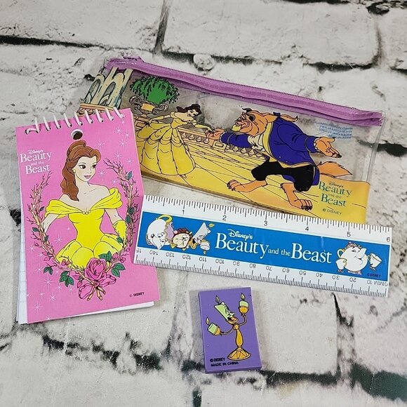 Disney | Toys | Vintage Disney Beauty And The Beast Pencil Pouch Ruler ...